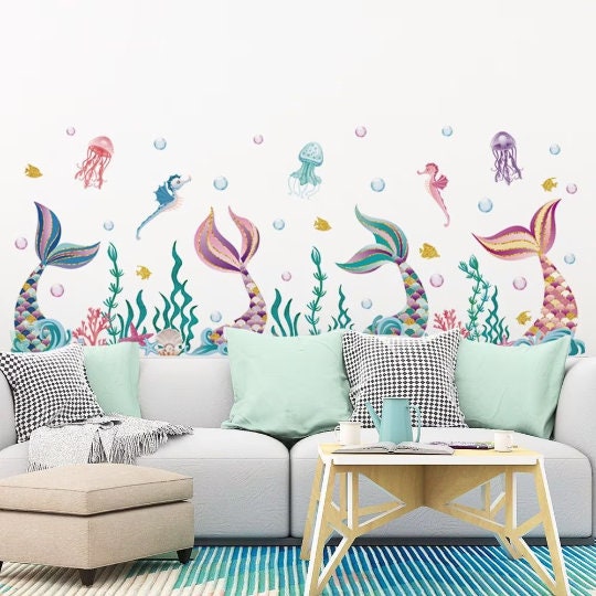 Mermaids And Sea Creatures Wall Decals - Mermaids Nursery, Nautical ...