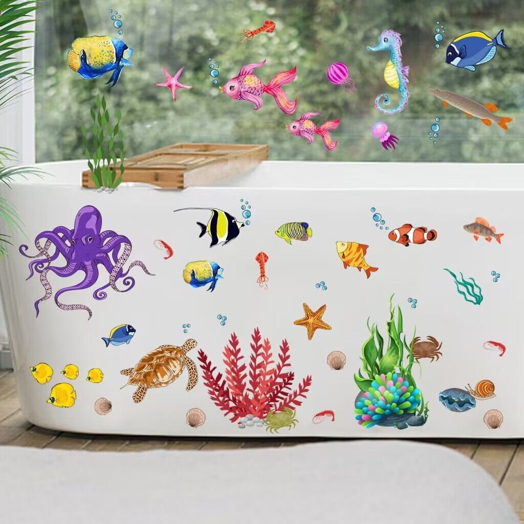 Under Sea World Watercolor Decals Coral Wall Sticker Seaweed Decal Fish ...