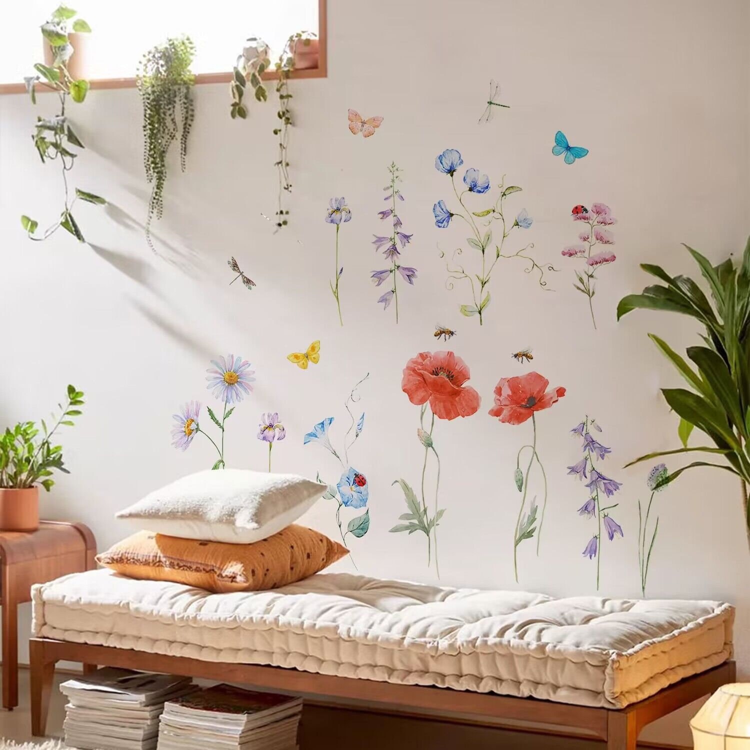 Wild Flowers Wall Decal - Watercolor Flowers Wall Art - Wooden Flowers ...