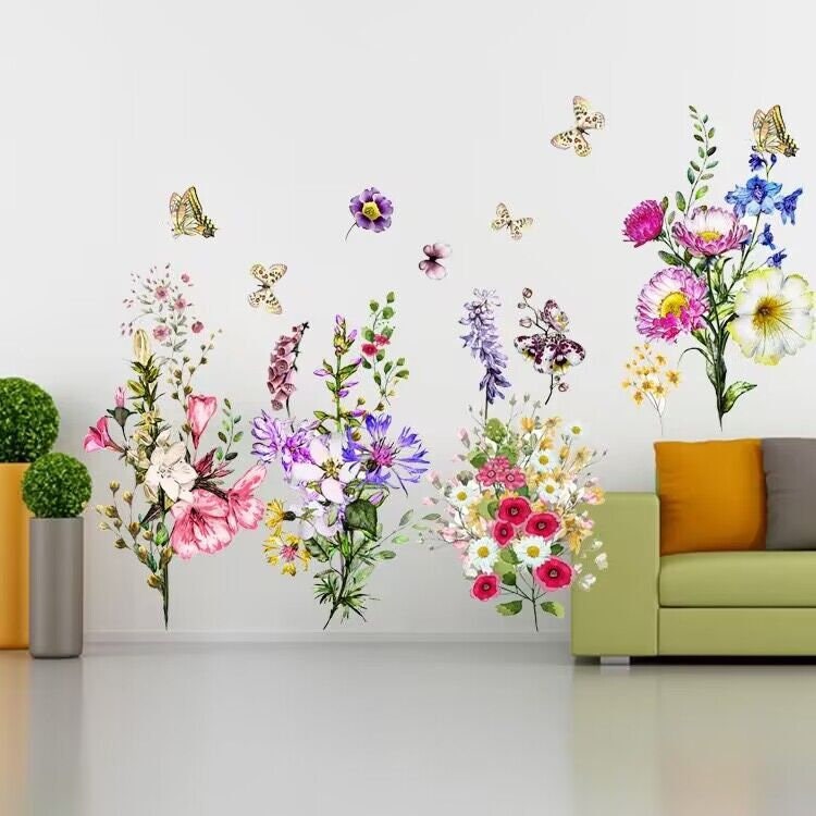 Wildflowers Wall Decals - Watercolor Flowers Wall Art - Wooden Flowers ...