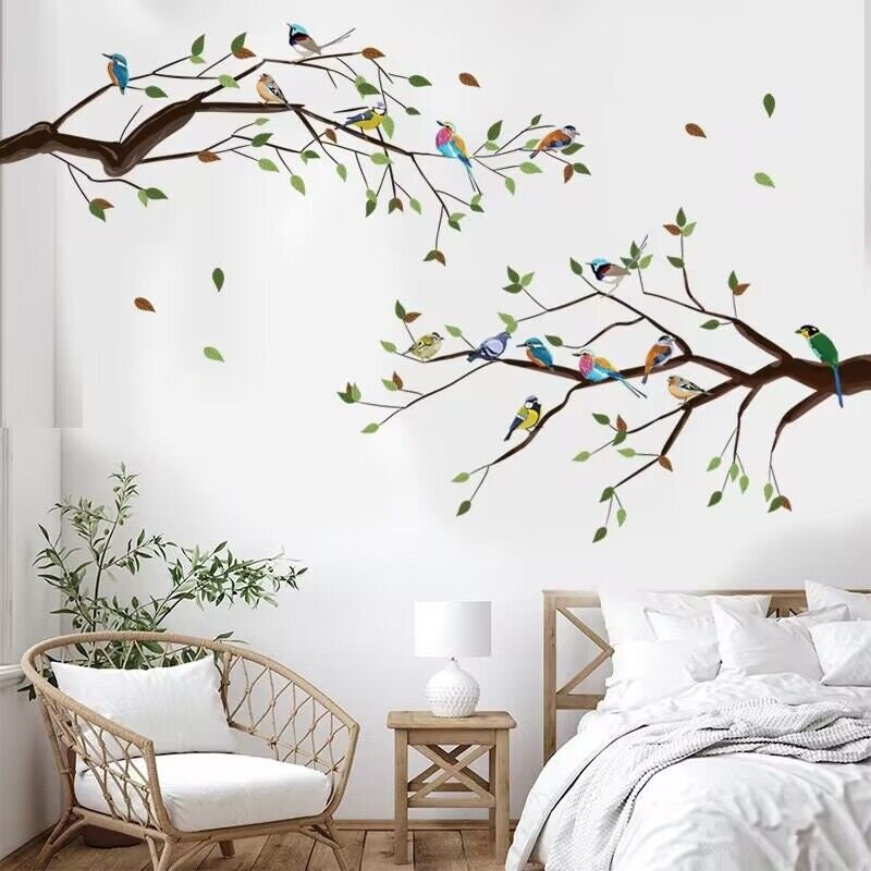 Birds On Tree Branch Wall Stickers Branch Decal Pair,woodland Mural ...