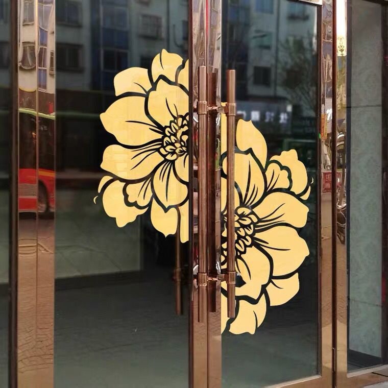Golden Rose Flowers Glass Door Stickers Custom Quotes Vinyl Wall Decals ...